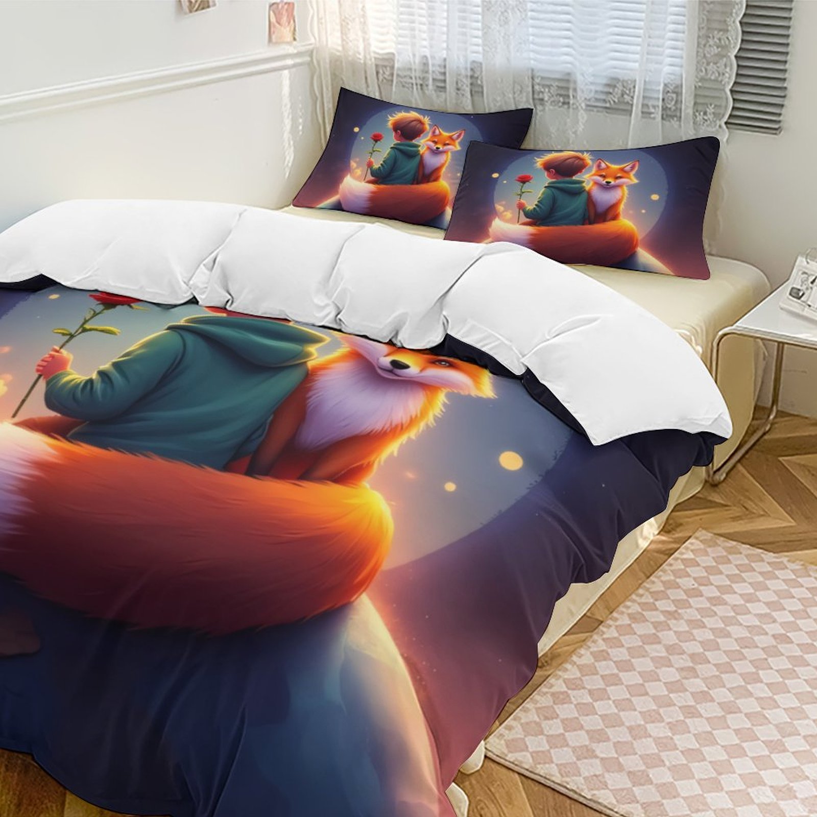 Boy And Fox on Planet Bedding Set Couple Bedclothes Pillowcase ...