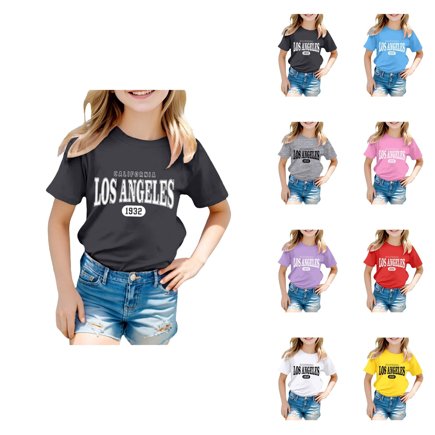 Boy And Girl Fashion Casual Print Round Neck Loose Short Sleeve T Shirt ...