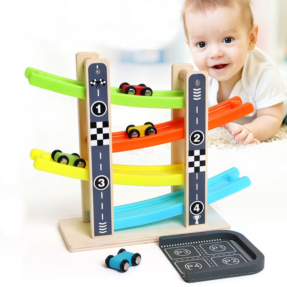 Boy And Girl Gifts Wooden Race Track Car Ramp Racer With 4 Mini Cars ...