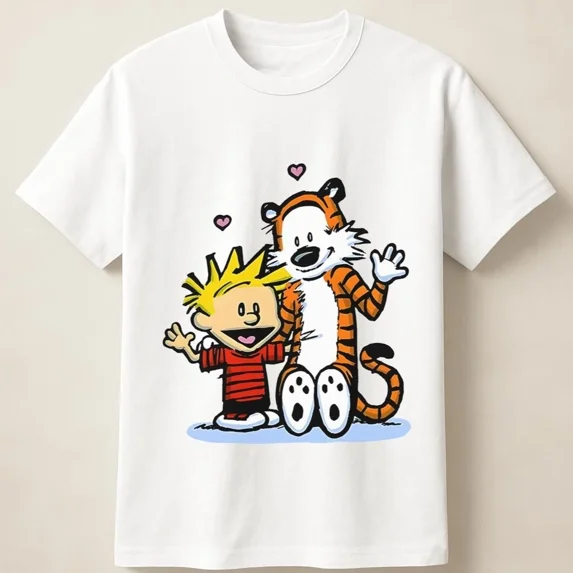 Boy And Tiger Cartoon Friends Hug Cute Comic Style Design Unisex T ...