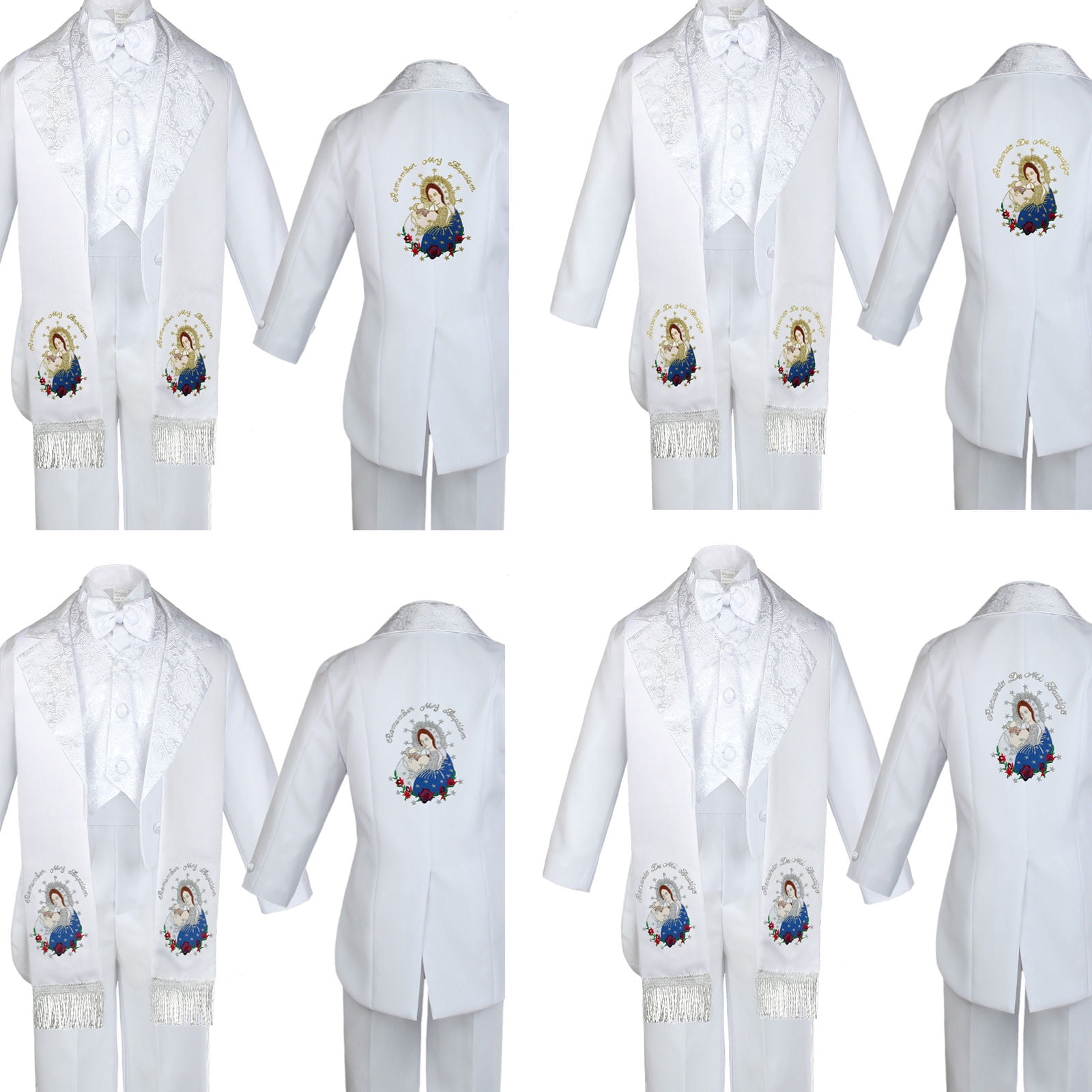 Boy Baby Baptism White Tail Tuxedo Color Embroidery Mary Maria Pope ...