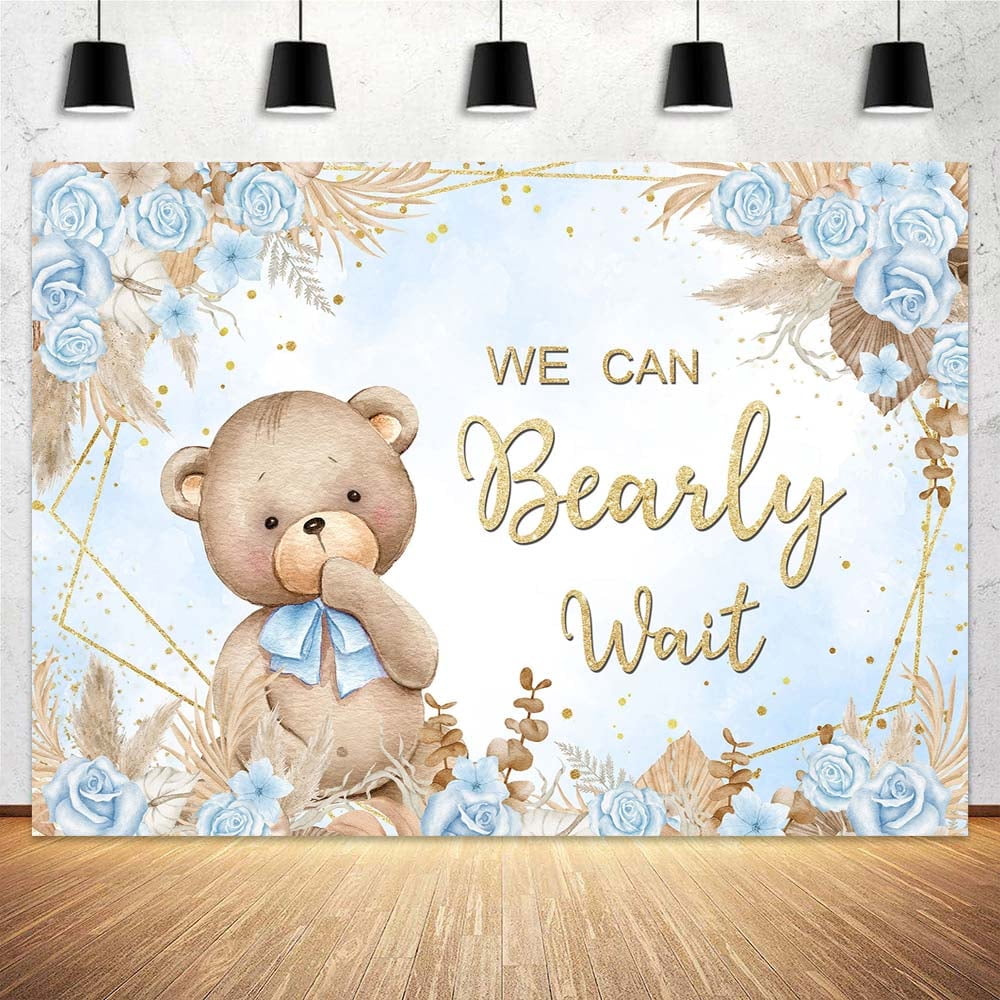 Boy Baby Birthday Backdrop Blue Flower Photograph Backdrop Cute Bear ...