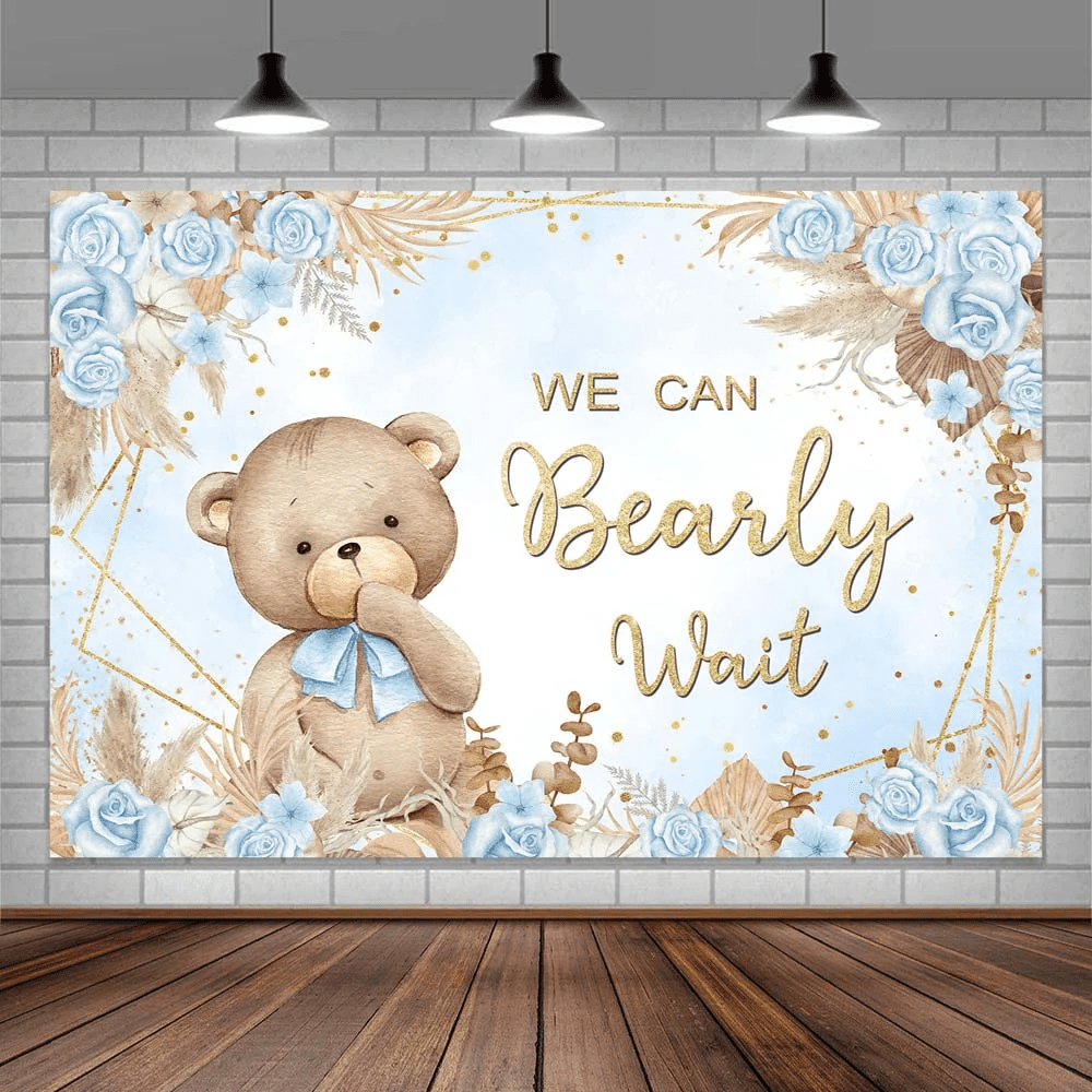 Boy Baby Birthday Backdrop Blue Flower Photograph Backdrop Cute Bear ...