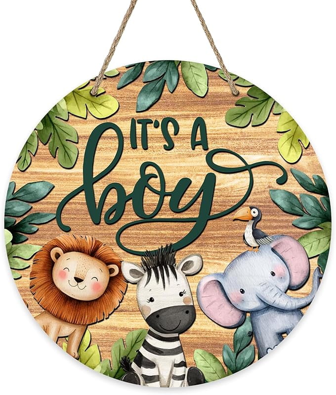 Front Door Sign It's A Boy Jungle Animal Door Sign - Safari Lion Zebra ...