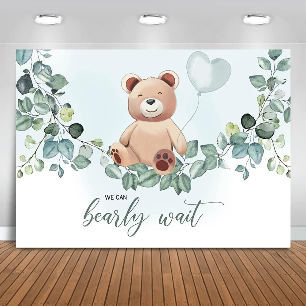 Boy Bear Baby Shower Backdrop We Can Bearly Wait Background Watercolor ...