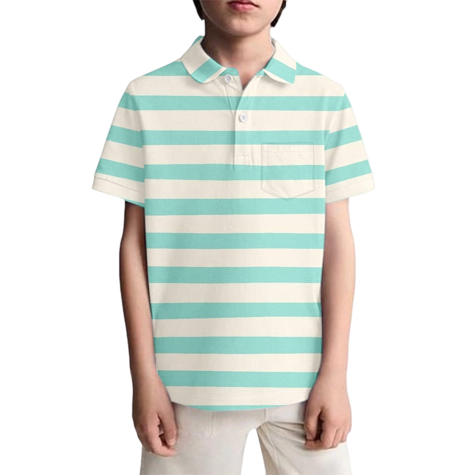 Boy Blouses Casual Striped Polka Print Short Sleeve Chest Pocket ...