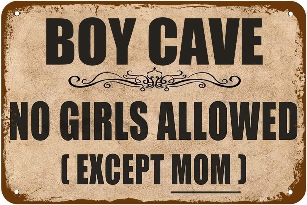 Boy Cave No Girls Allowed Except Mom Tin Retro Look Decoration Poster ...