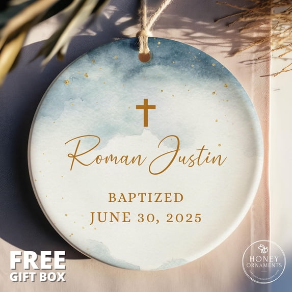 Boy Christening Ornament — Personalized Porcelain Keepsake for Godson ...
