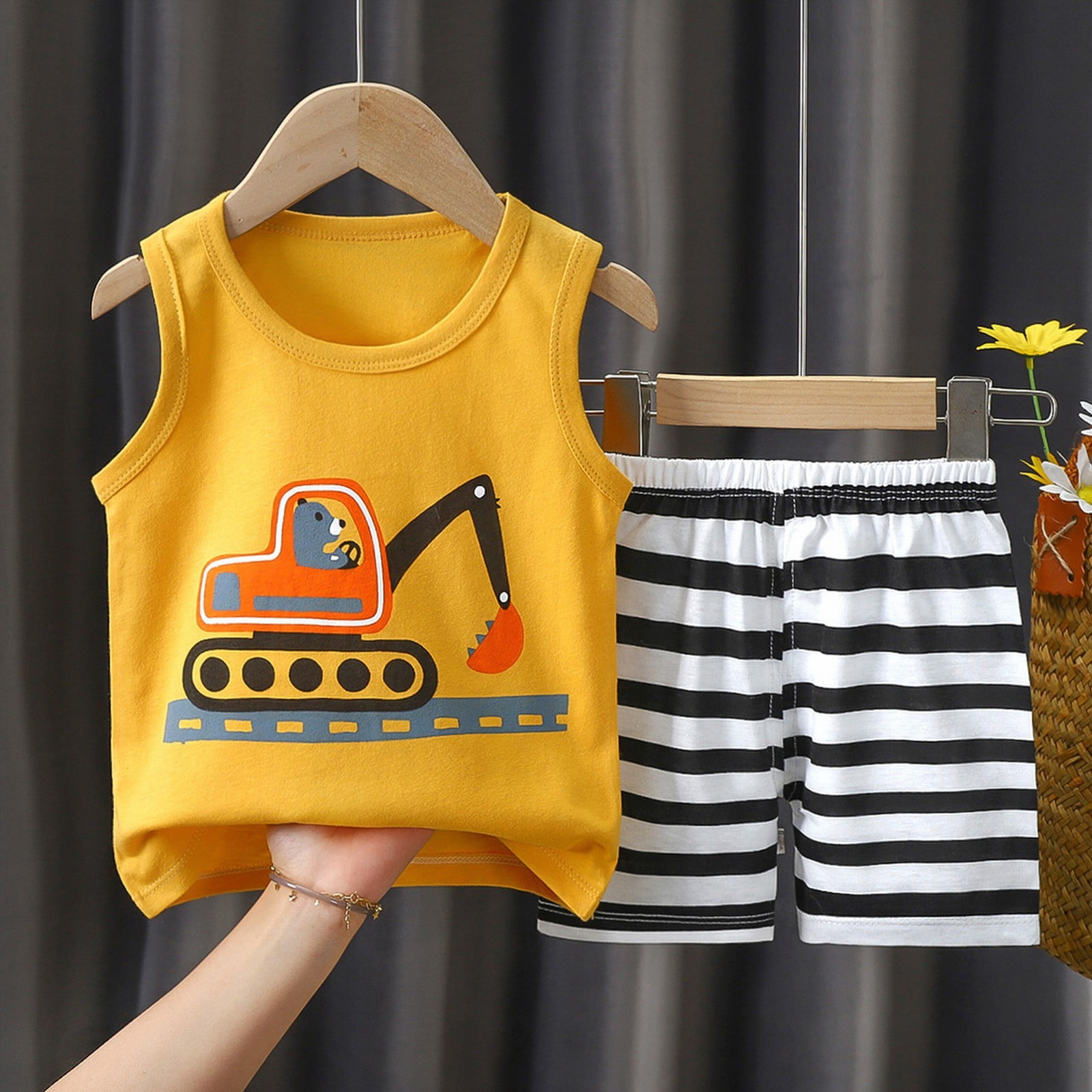 Boy Clothes Cartoon Car Pattern Sleeveless Vest Shorts 2 Piece Summer ...