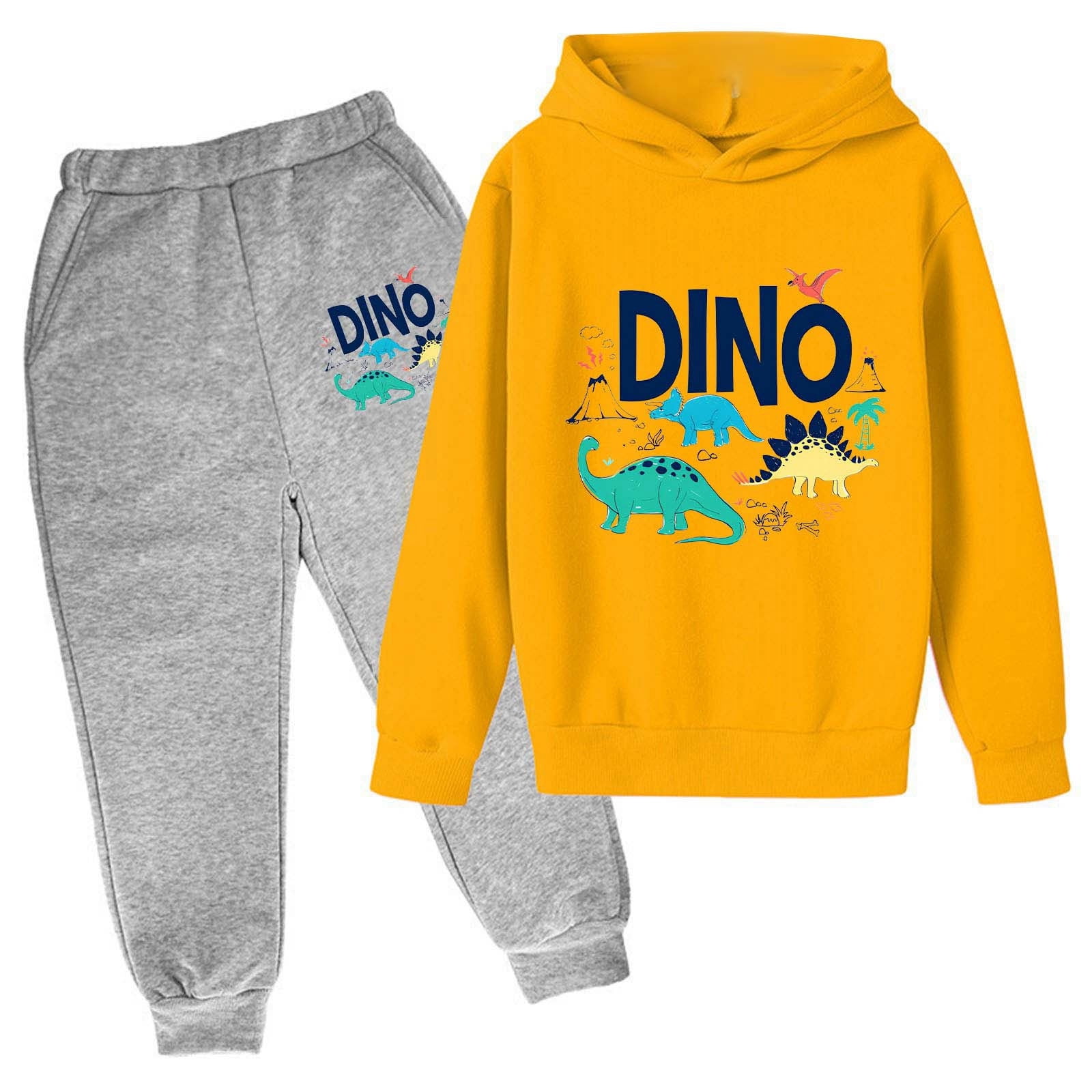 Boy Clothes Cute Dinosaur Printed Long Sleeve Hoodie Set Spring Fall ...