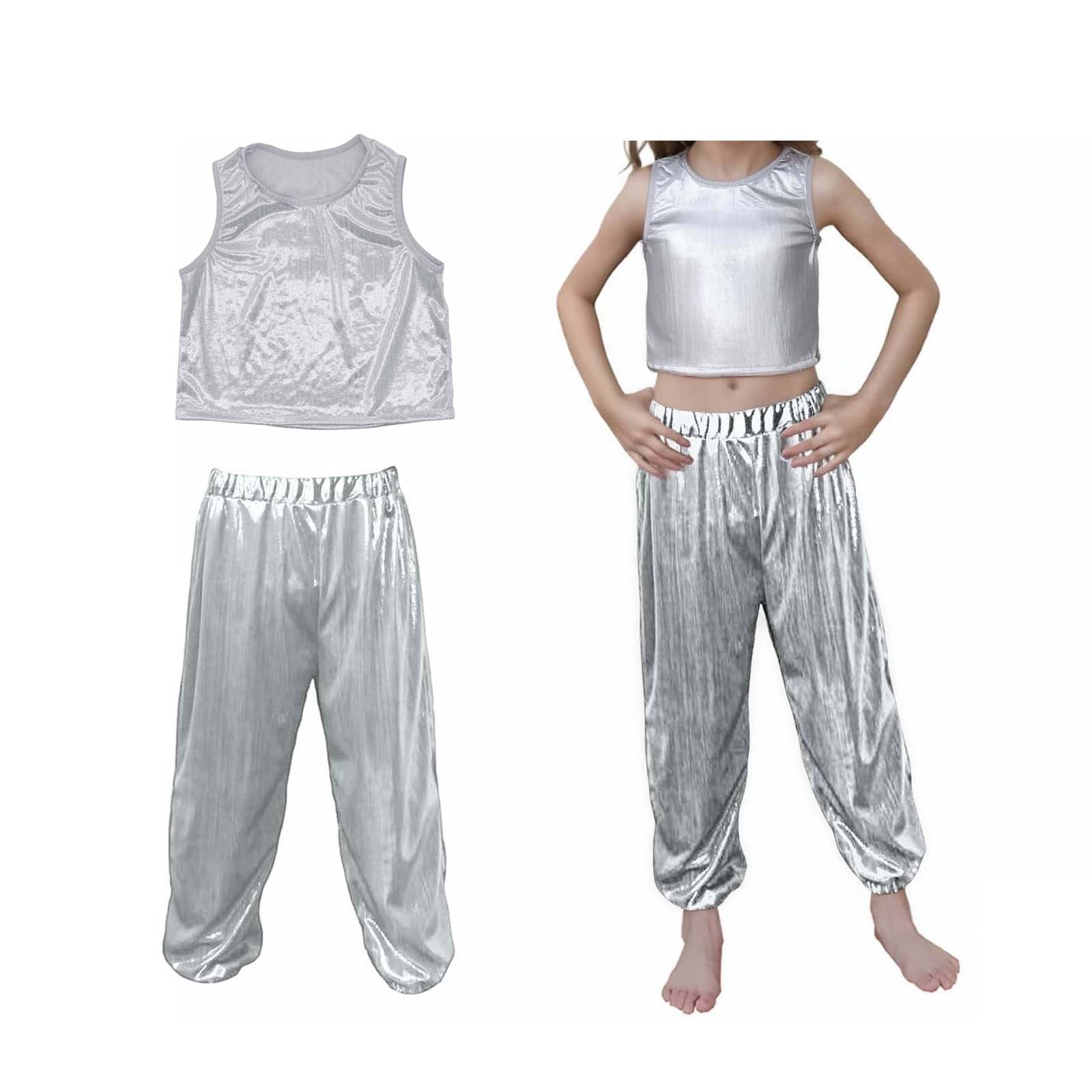 Boy Dance Costume Sequin Silver Dance Costumes Sleeveless Tank Top and ...