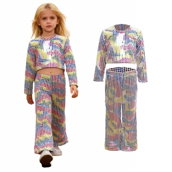 Boy Dance Costume Sparkly Dance Costume Long Sleeve Crop Top and Flared ...