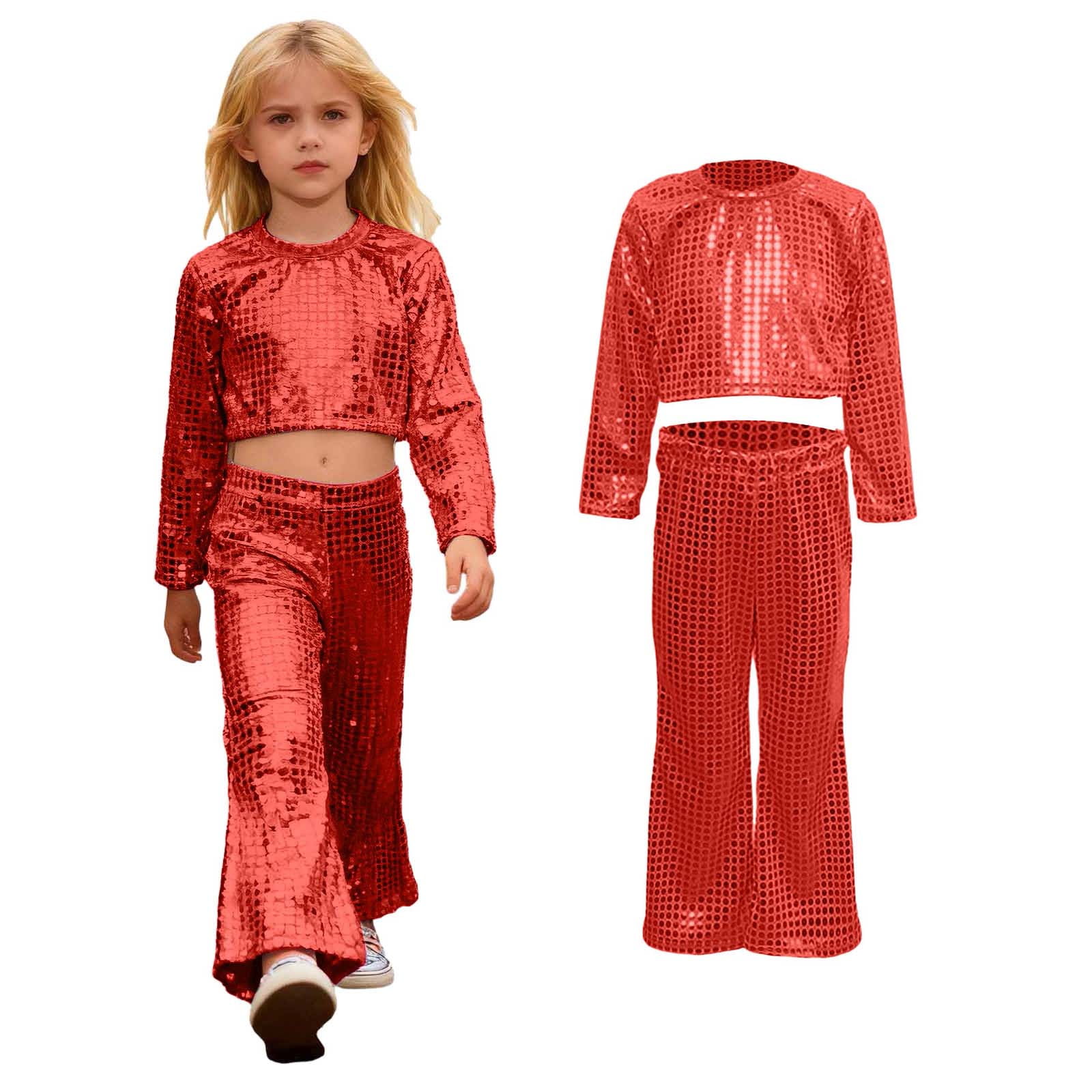 Boy Dance Costume Sparkly Red Dance Costume Long Sleeve Crop Top and ...
