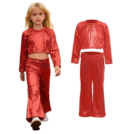 Boy Dance Costume Sparkly Red Dance Costume Long Sleeve Crop Top and ...