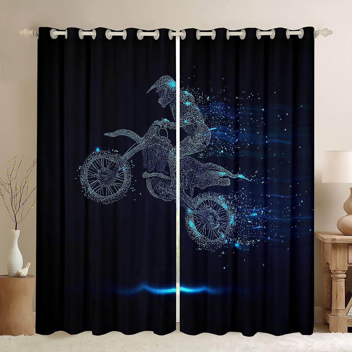Boy Dirt Bike Blackout Curtains Motocross Rider Darkening Curtains ...