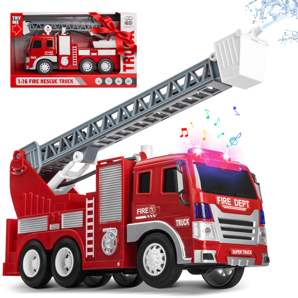 Boy Fire Truck Toy, Fire Truck Model，Water-Spraying Toy Fire Truck with ...