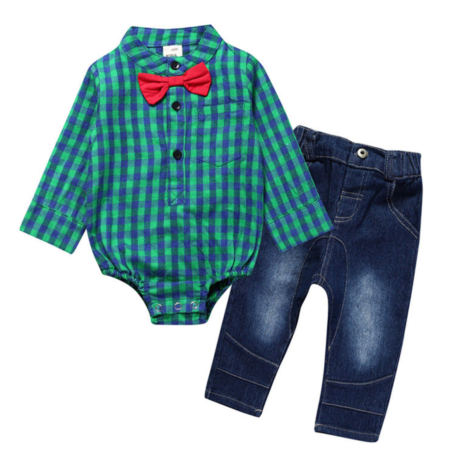 Boy Gentleman Plaid Suit Baby One-Piece Suit Bag Fart Clothes Jeans ...