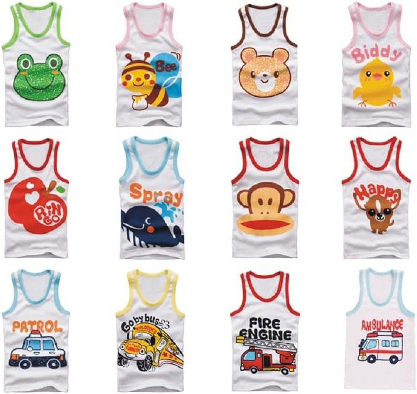 Boy/Girl 100% Cotton 5 Pack Cartoon Japanese Vest Tank Sleeveless Top ...