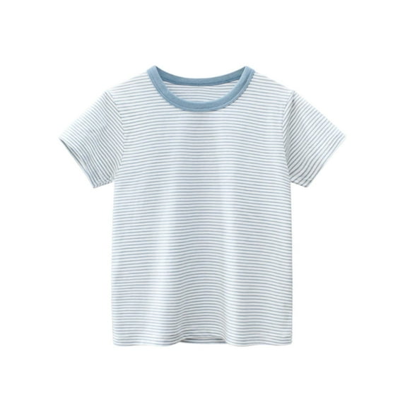 Boy Girl Cotton T-shirts Striped Print Short Sleeve Crew Neck Top Basic ...