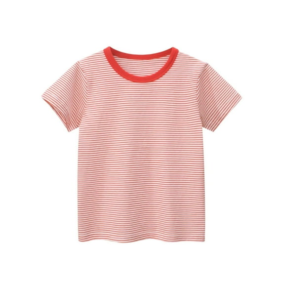Boy Girl Cotton T-shirts Striped Print Short Sleeve Crew Neck Top Basic ...