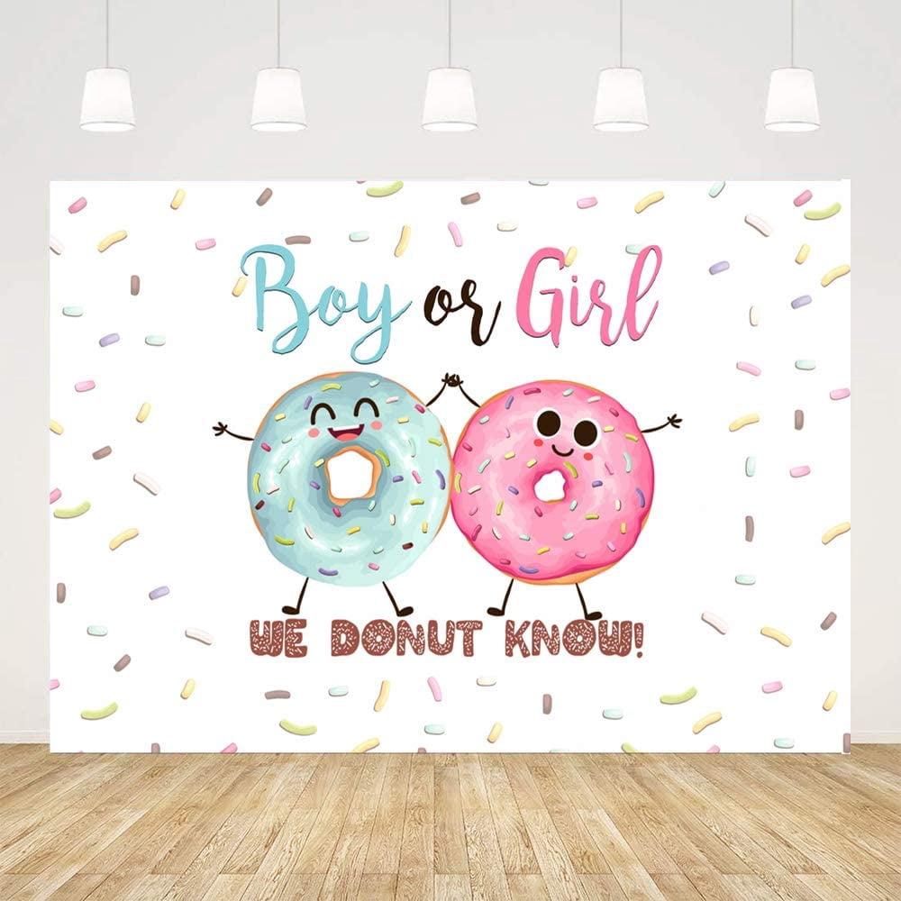 Boy or Girl We Donut Know Gender Reveal Backdrop He or She Party Banner ...