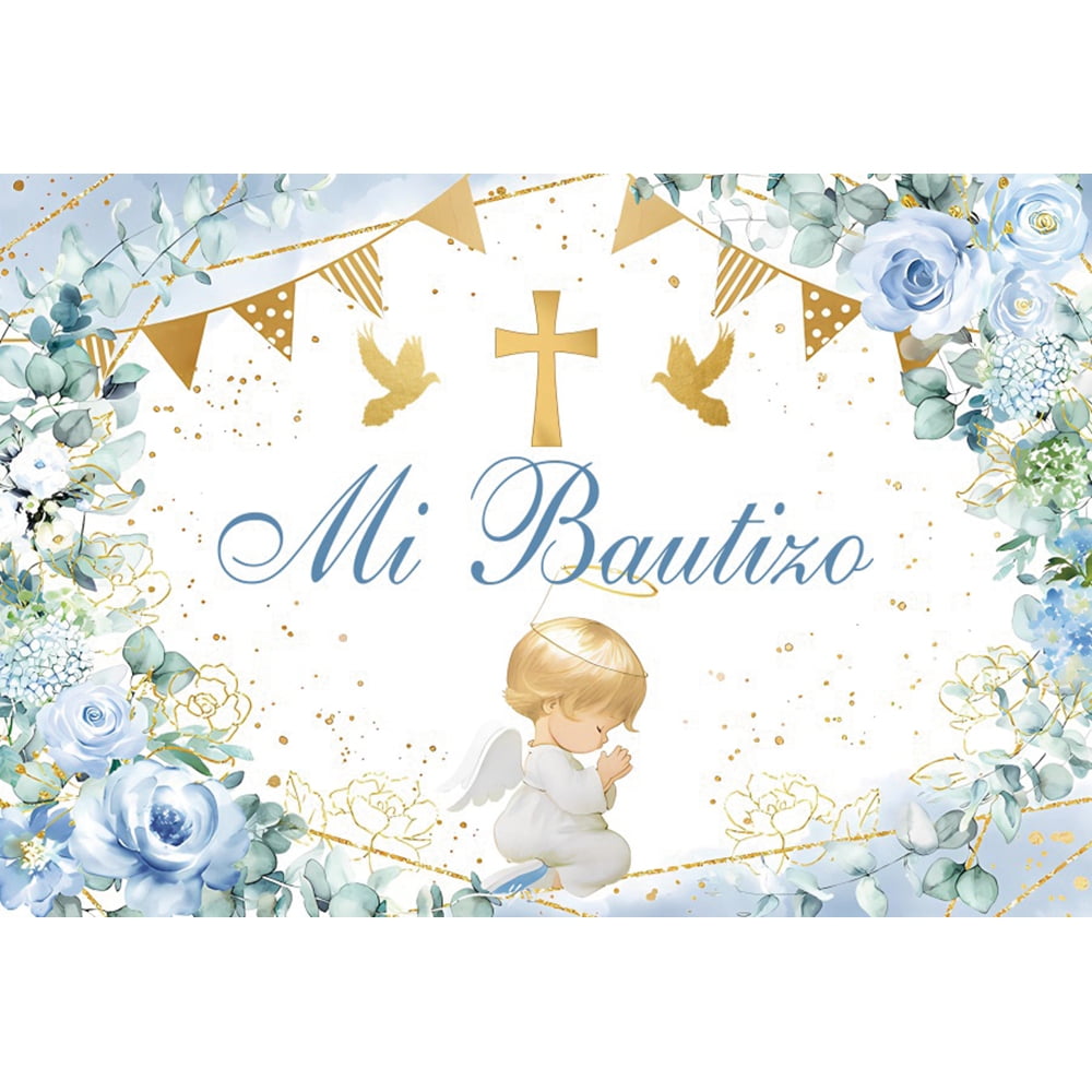 Boy Girl First Communion Photography Backdrop r Gold Cross Grail God ...
