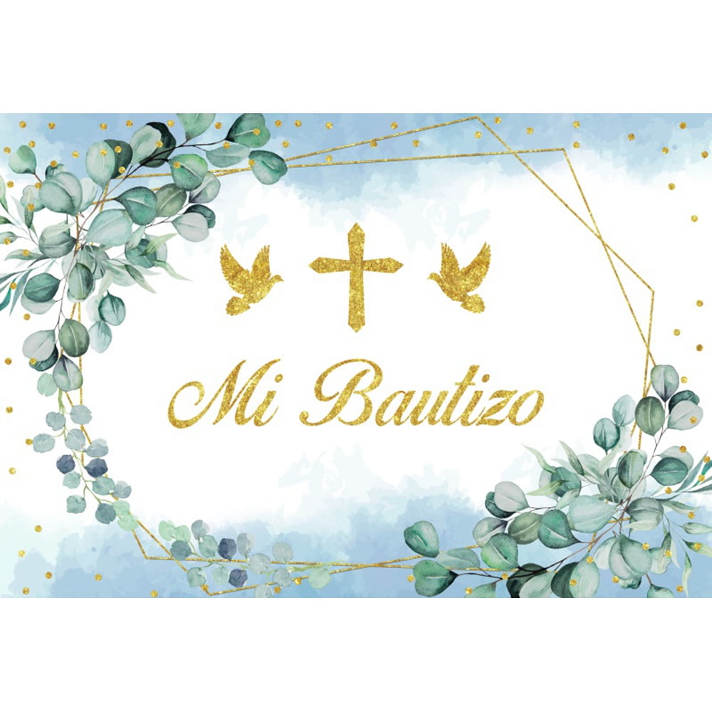 Boy Girl First Communion Photography Backdrop r Gold Cross Grail God ...