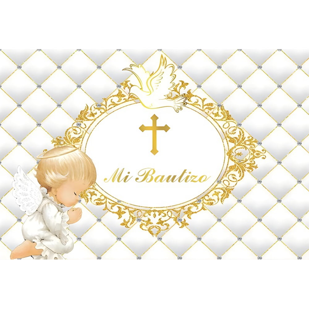 Boy Girl First Communion Photography Backdrop r Gold Cross Grail God ...
