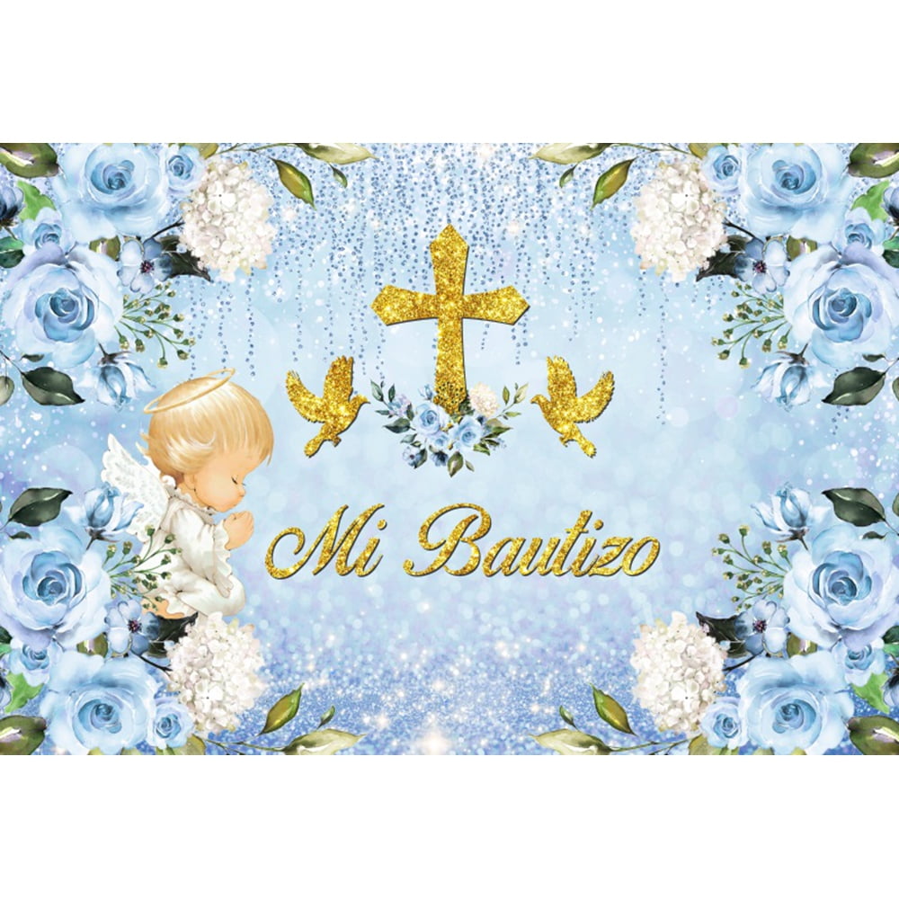 Boy Girl First Communion Photography Backdrop r Gold Cross Grail God ...