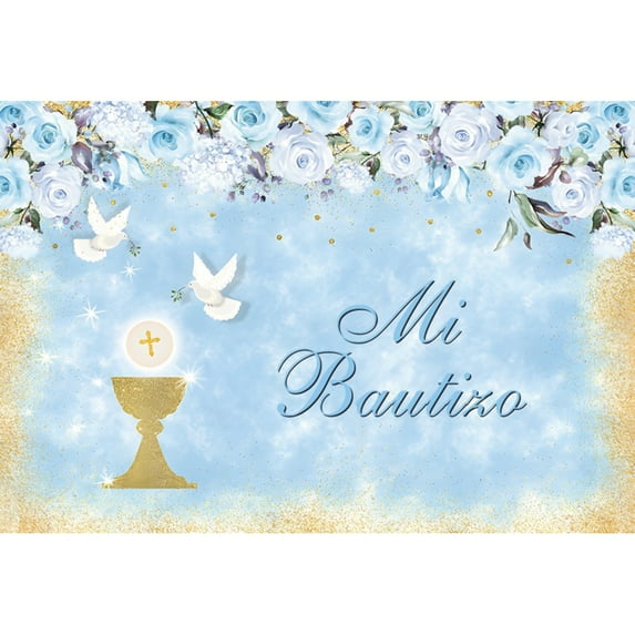 Boy Girl First Communion Photography Backdrop r Gold Cross Grail God ...