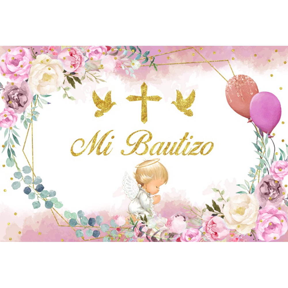 Boy Girl First Communion Photography Backdrop r Gold Cross Grail God ...