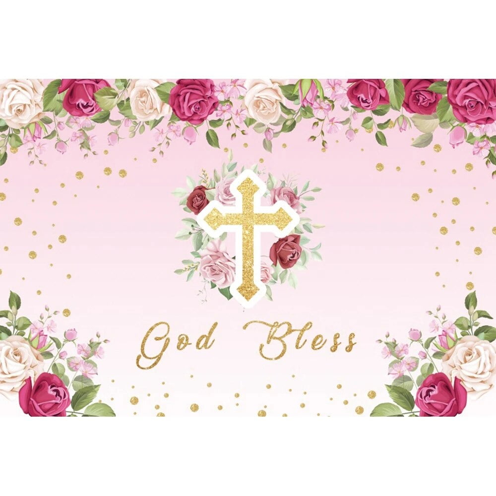 Boy Girl First Holy Communion Backdrops Catholic Theme Gold Cross Grail ...