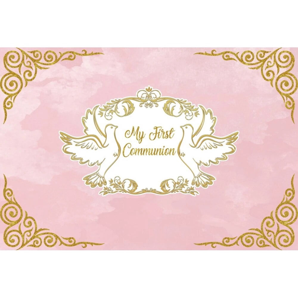 Boy Girl First Holy Communion Backdrops Catholic Theme Gold Cross Grail ...