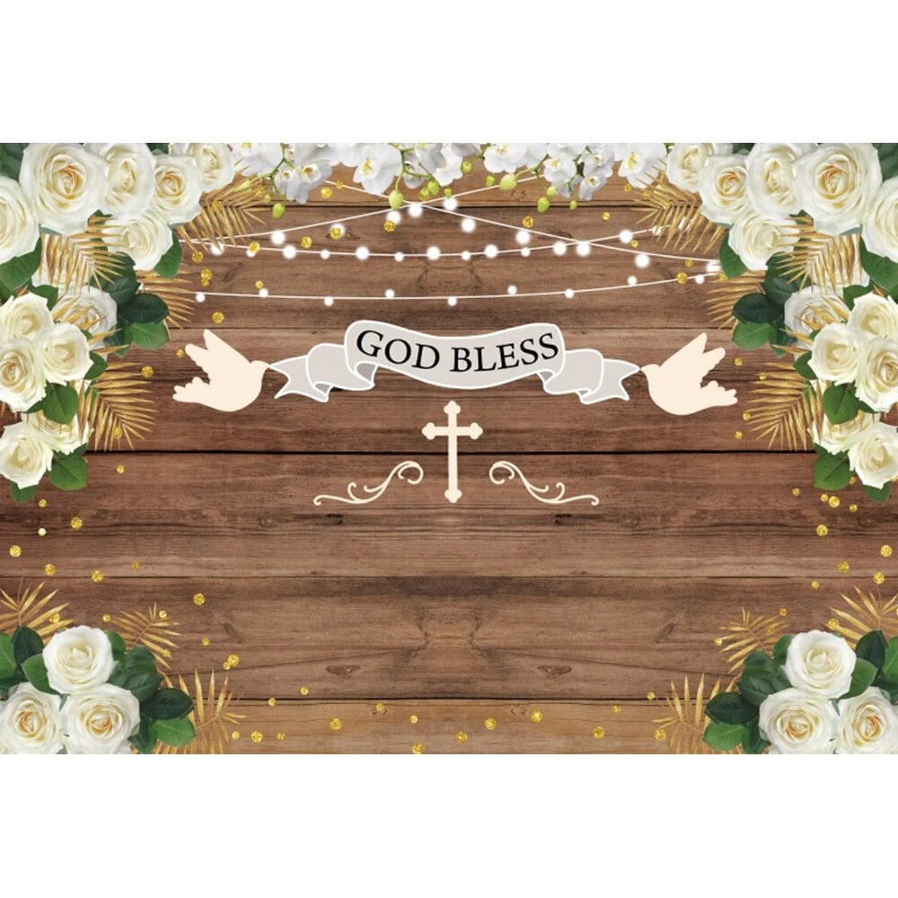 Boy Girl First Holy Communion Backdrops Catholic Theme Gold Cross Grail ...