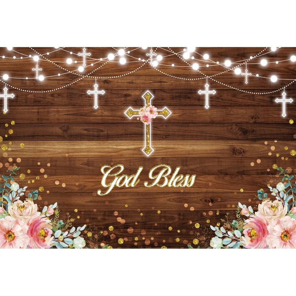 Boy Girl First Holy Communion Backdrops Catholic Theme Gold Cross Grail ...