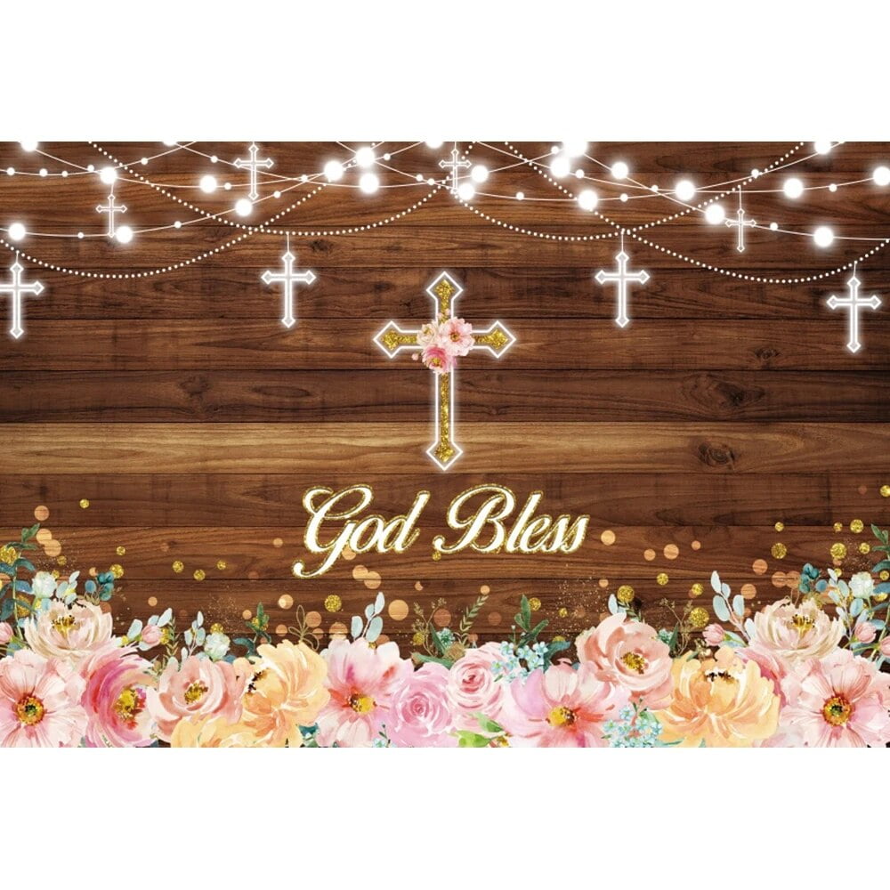 Boy Girl First Holy Communion Backdrops Catholic Theme Gold Cross Grail ...