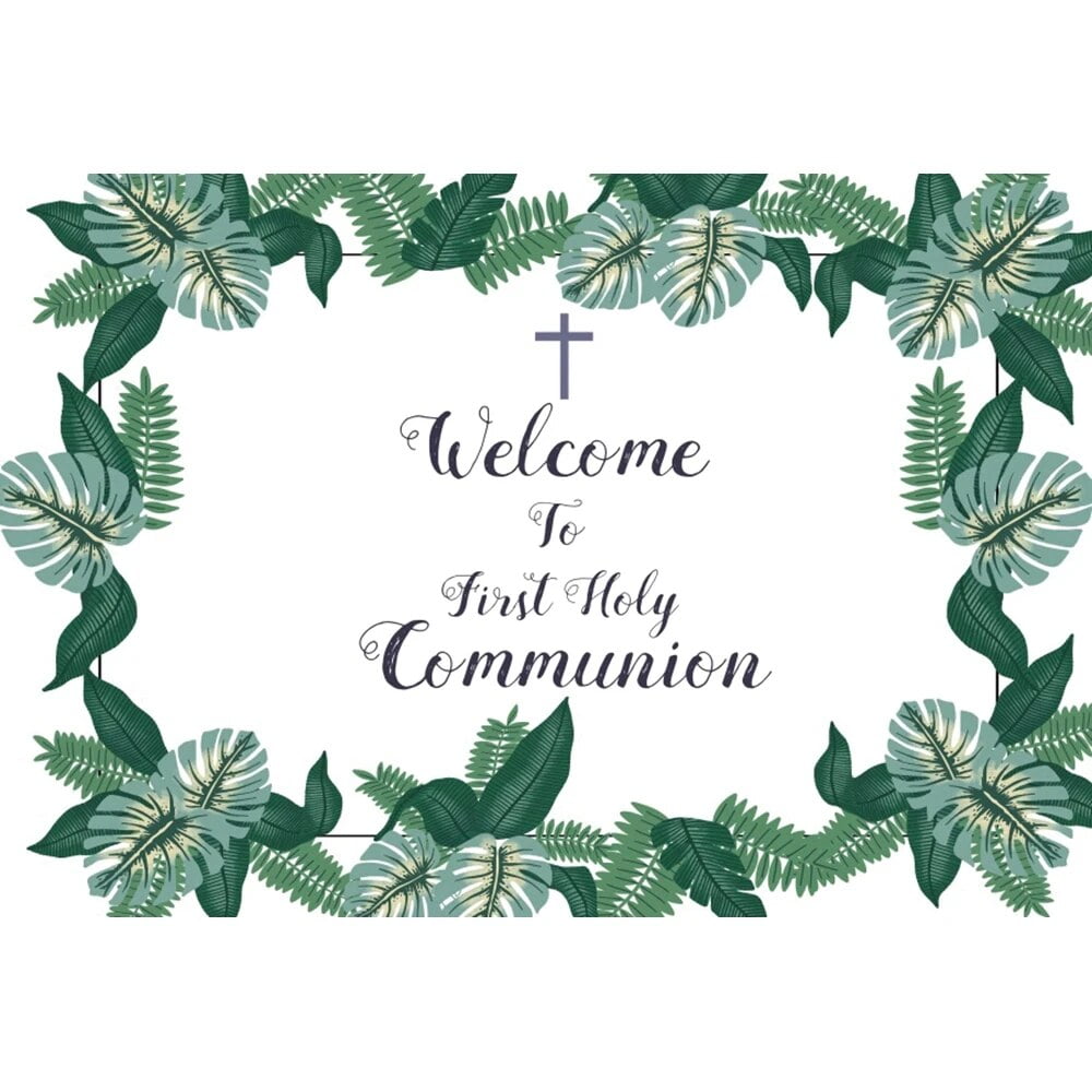 Boy Girl First Holy Communion Backdrops Catholic Theme Gold Cross Grail ...