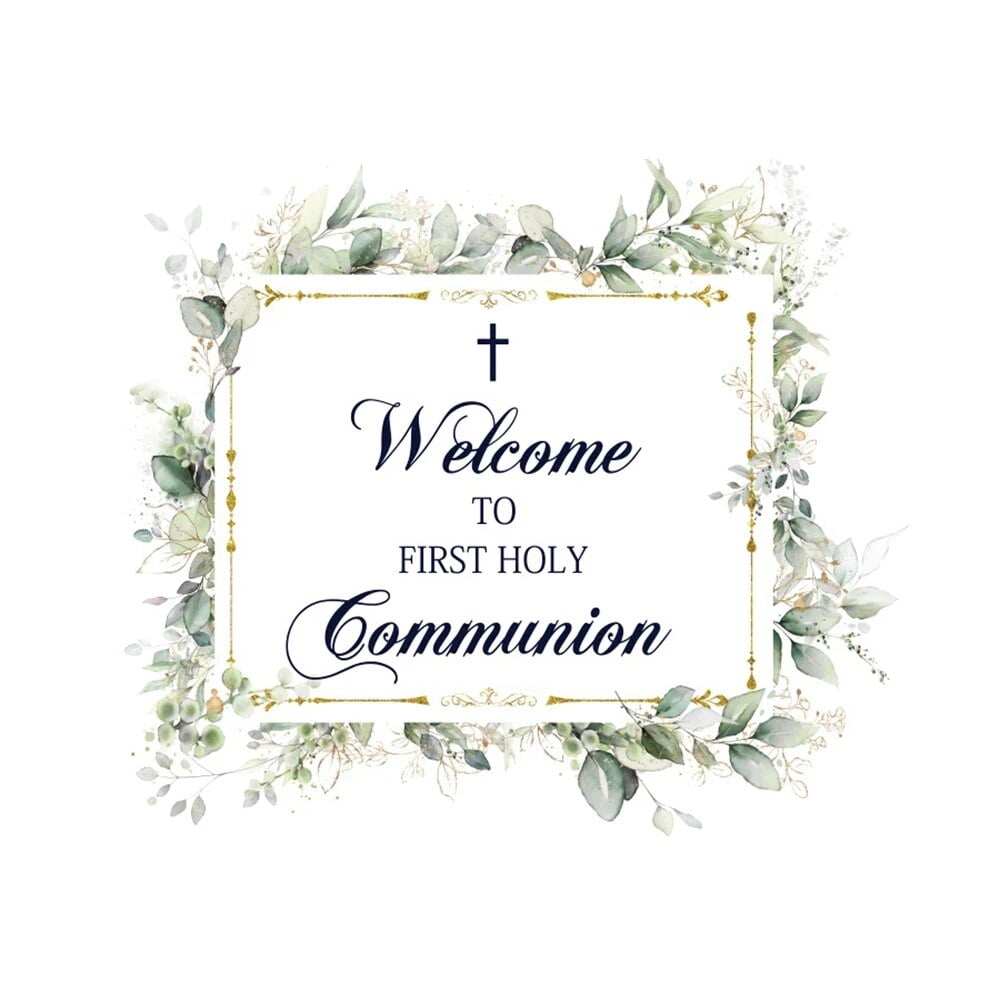 Boy Girl First Holy Communion Backdrops Catholic Theme Gold Cross Grail ...