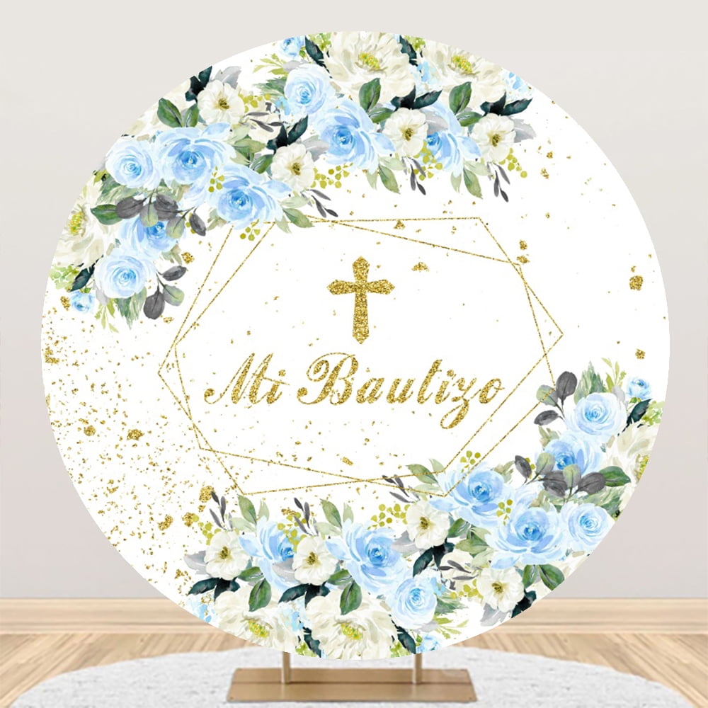 Boy Girl First Holy Communion Round Backdrop Cover Mi Bautizo Cross God ...