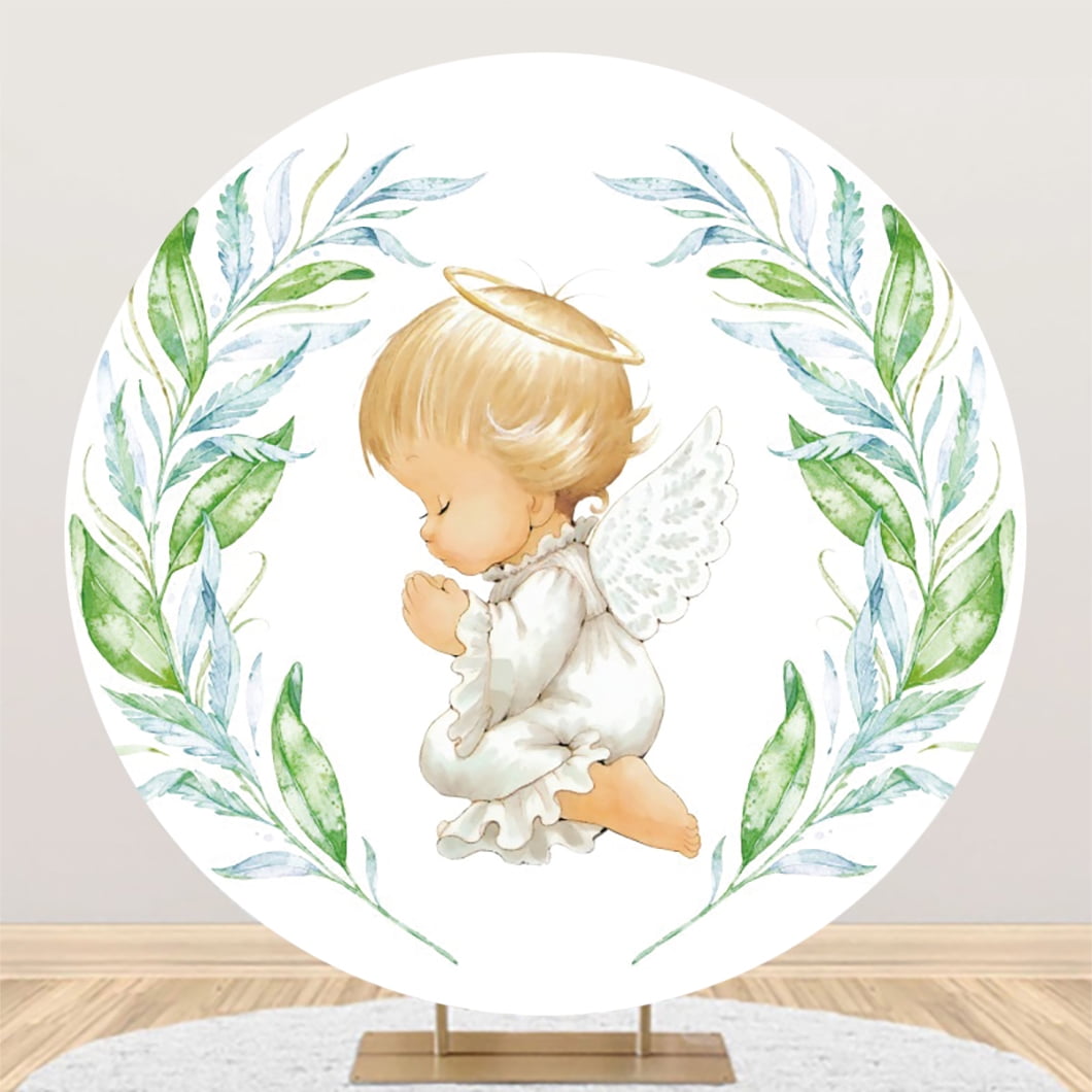 Boy Girl First Holy Communion Round Backdrop Cover Mi Bautizo Cross God ...