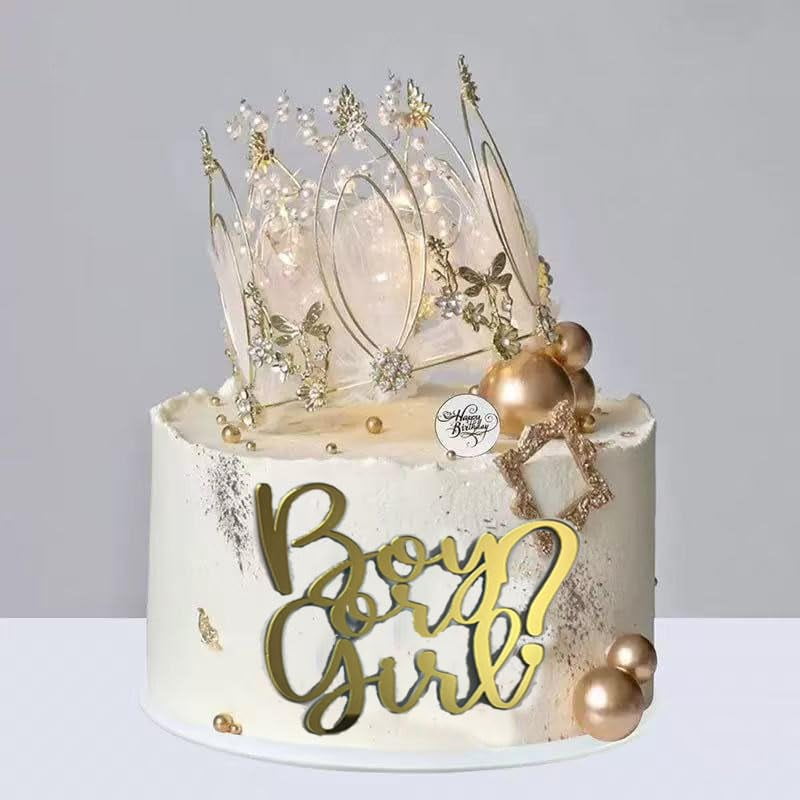 Boy or Girl Gold Script Cake BSL1 Topper, Gender Reveal Gold Mirror Acrylic Cake Topper, Welcome ...