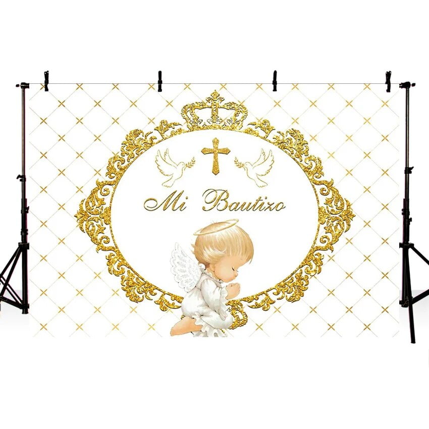Boy Girl Mi Bautizo Backdrop Decor Gold Cross Nuestro Bautizo ...
