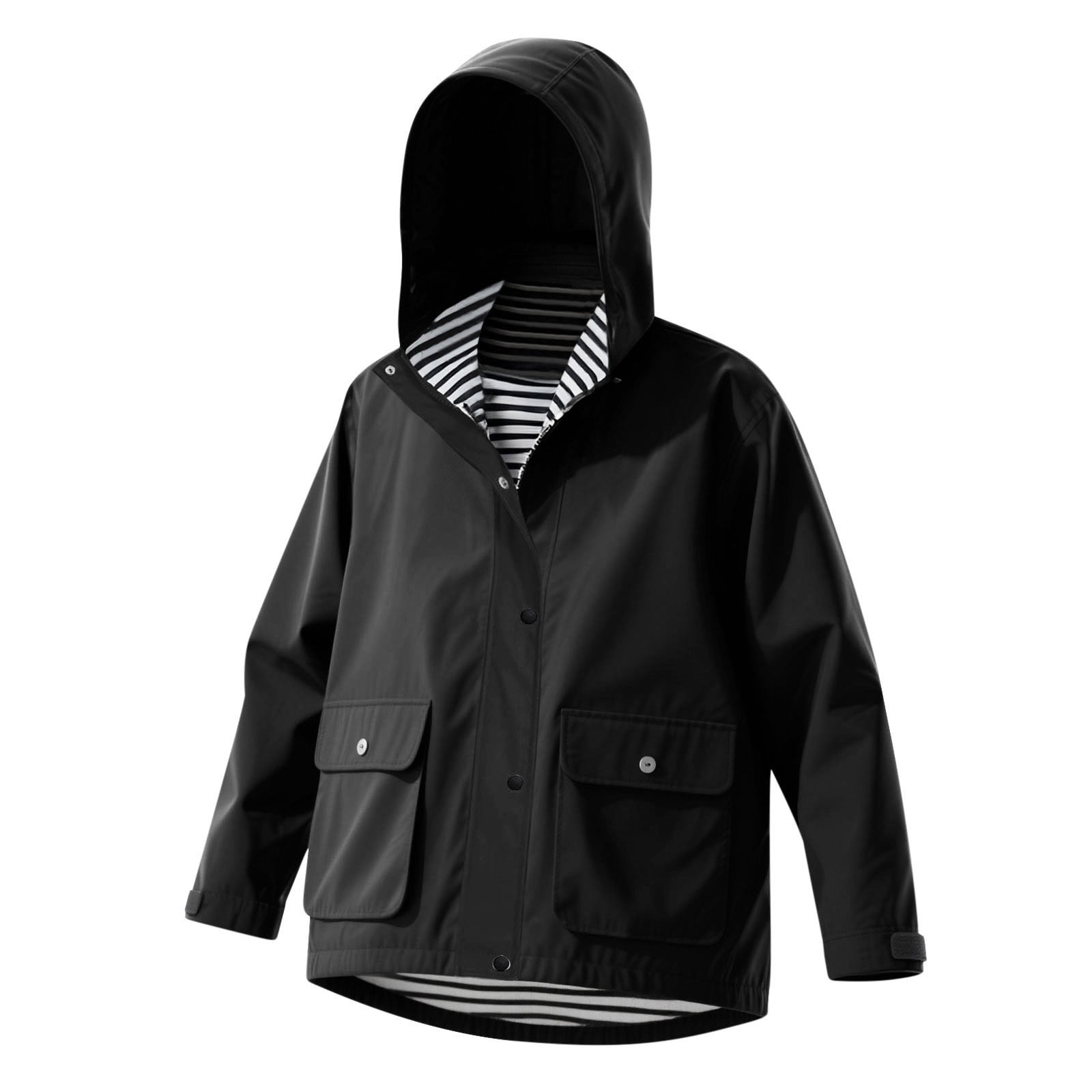 Boy Girl Outdoor Rain Jackets Loose Solid Color Long Sleeve Full Zip ...