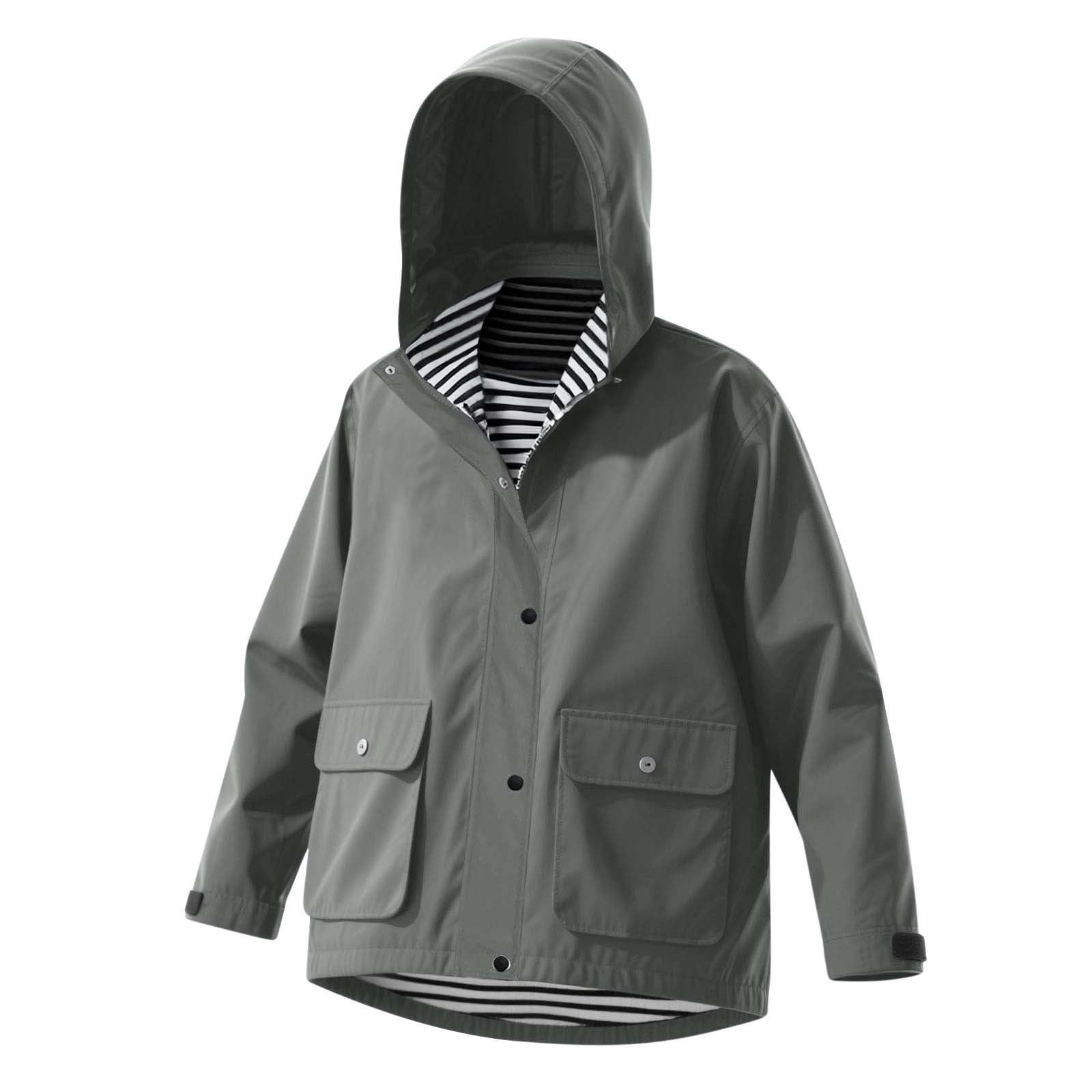 Boy Girl Outdoor Rain Jackets Loose Solid Color Long Sleeve Full Zip ...