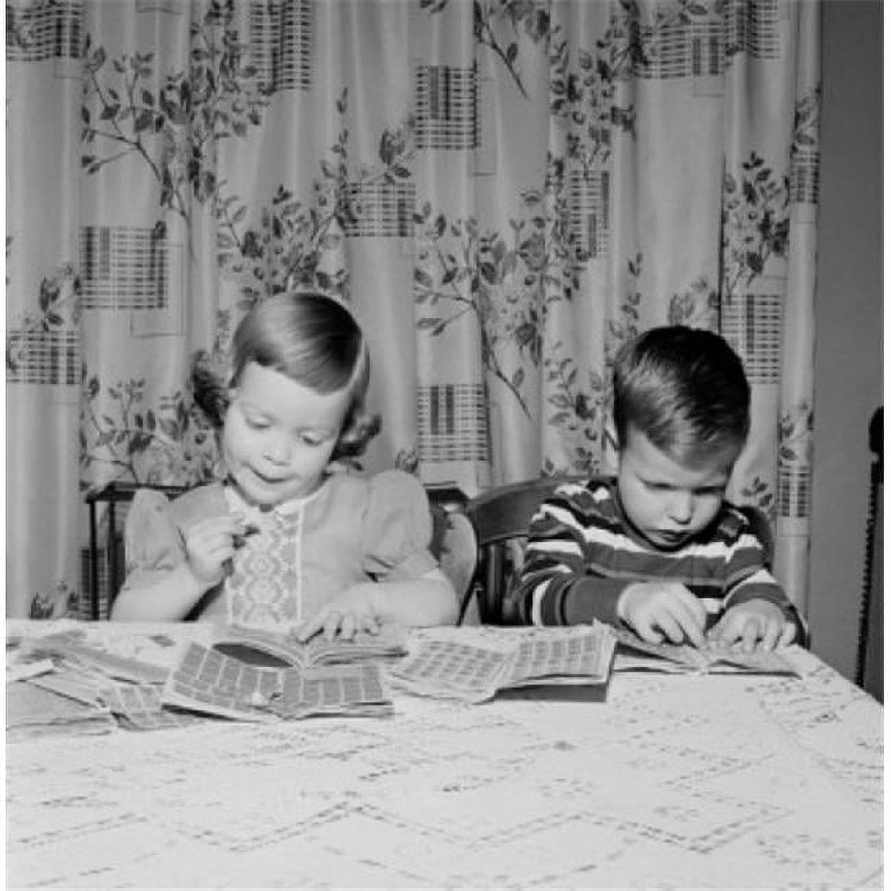 Boy & Girl Putting Post Stamps Into Stamp Album Poster Print - 18 x 24 ...