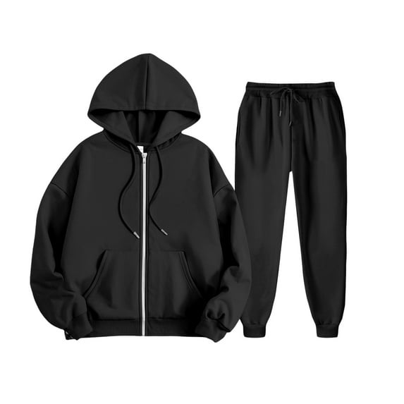Boy and Girl's Fashion Long Sleeve Zipper Hooded Sweatshirt Sweatpants Solid Color Pocket ...
