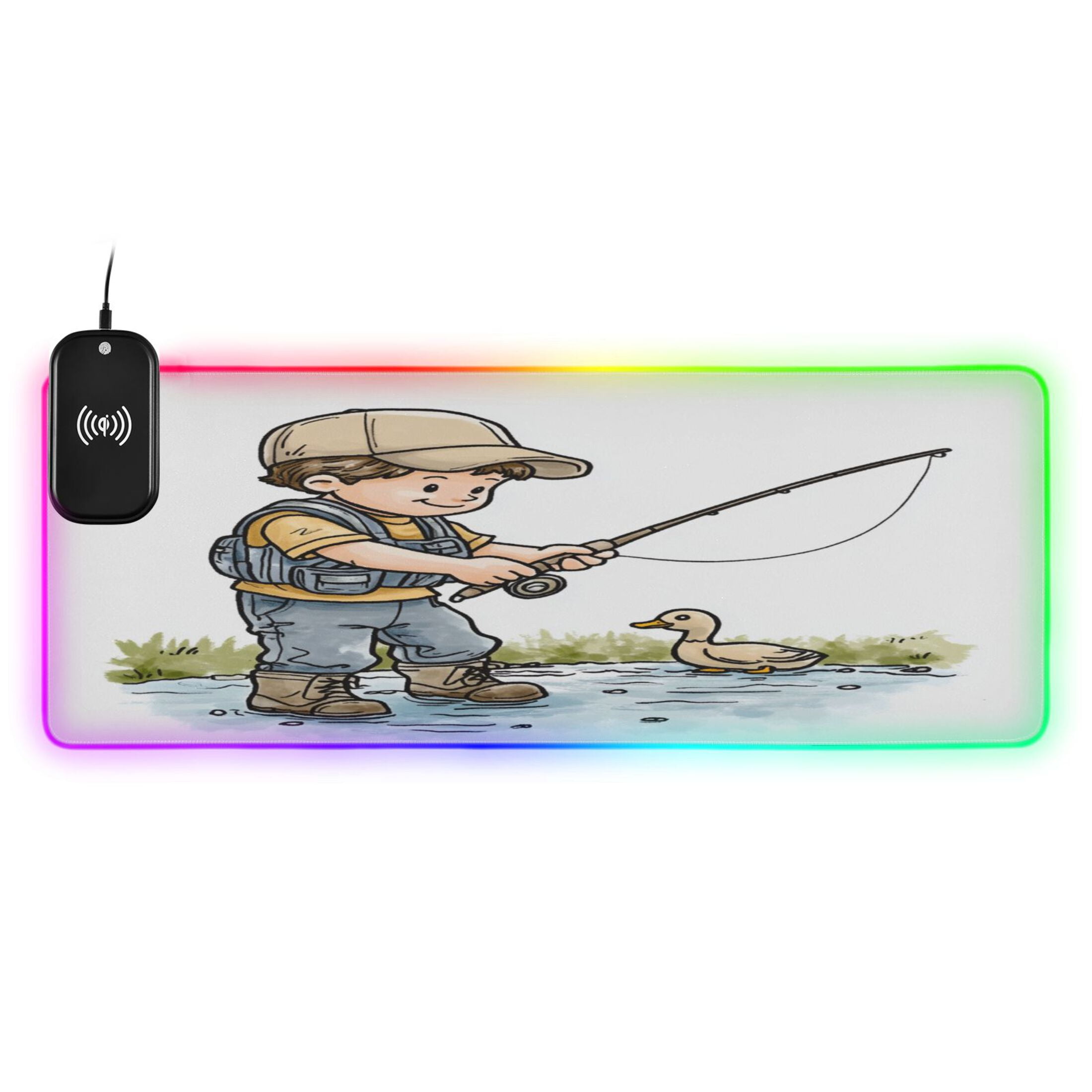 Boy Go Fishing Large RGB Gaming Mouse Pad with Fast Wireless Charging ...