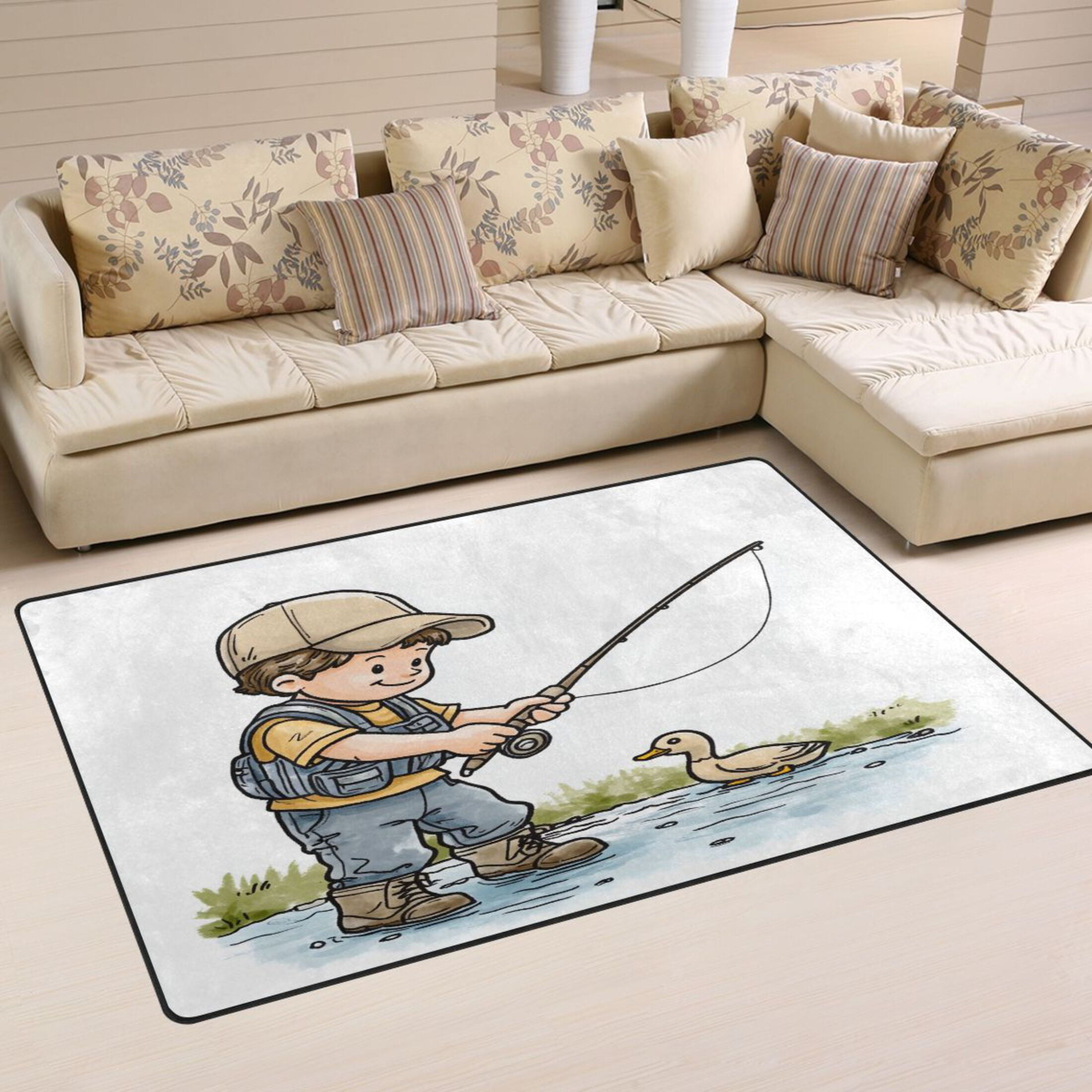 Boy Go Fishing Soft Polyester Area Rug 60''x39'', Non Slip, Memory Foam ...