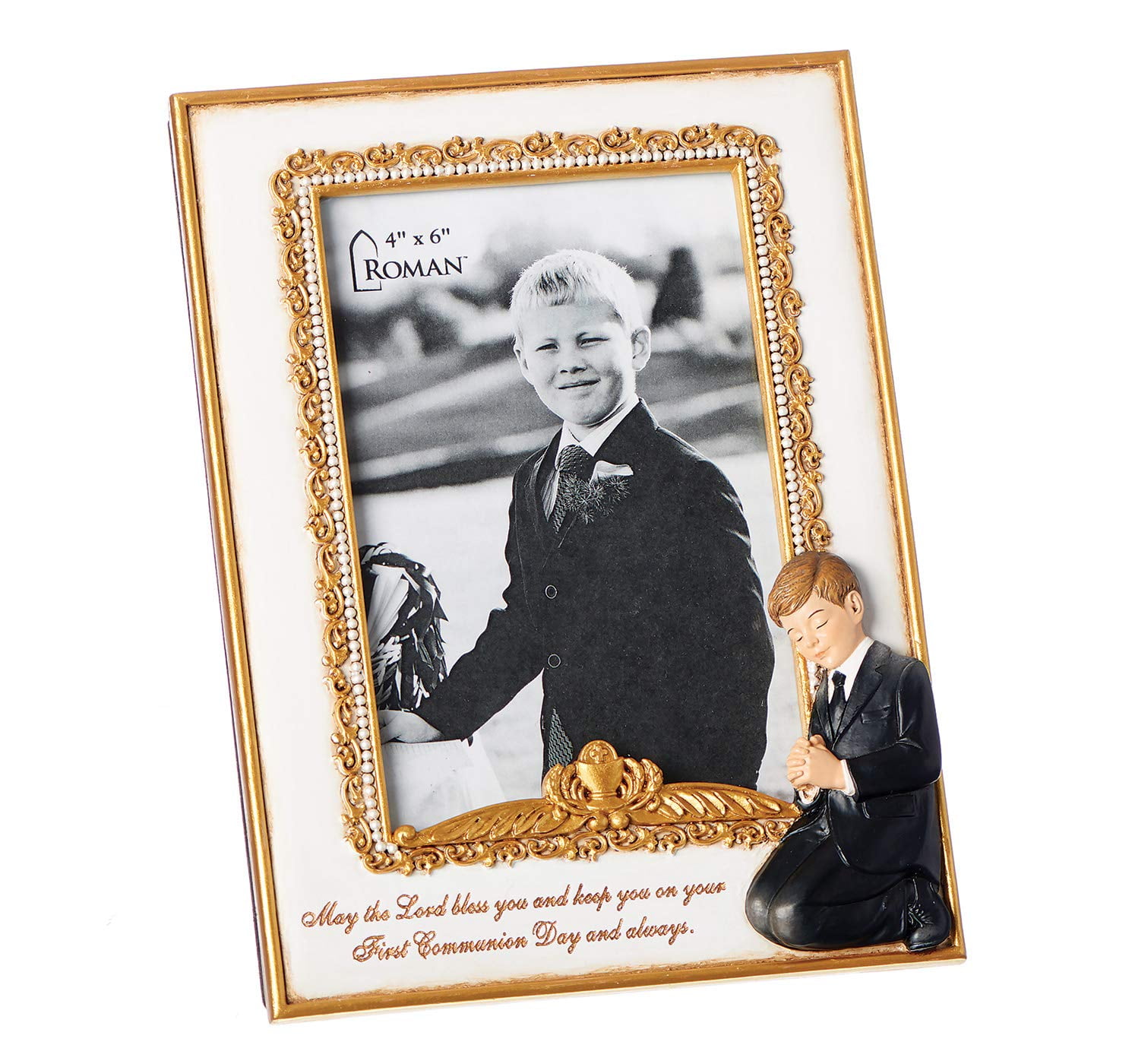 Boy Gold Tone 8 x 6 Resin Stone First Communion Wall and Tabletop Frame ...