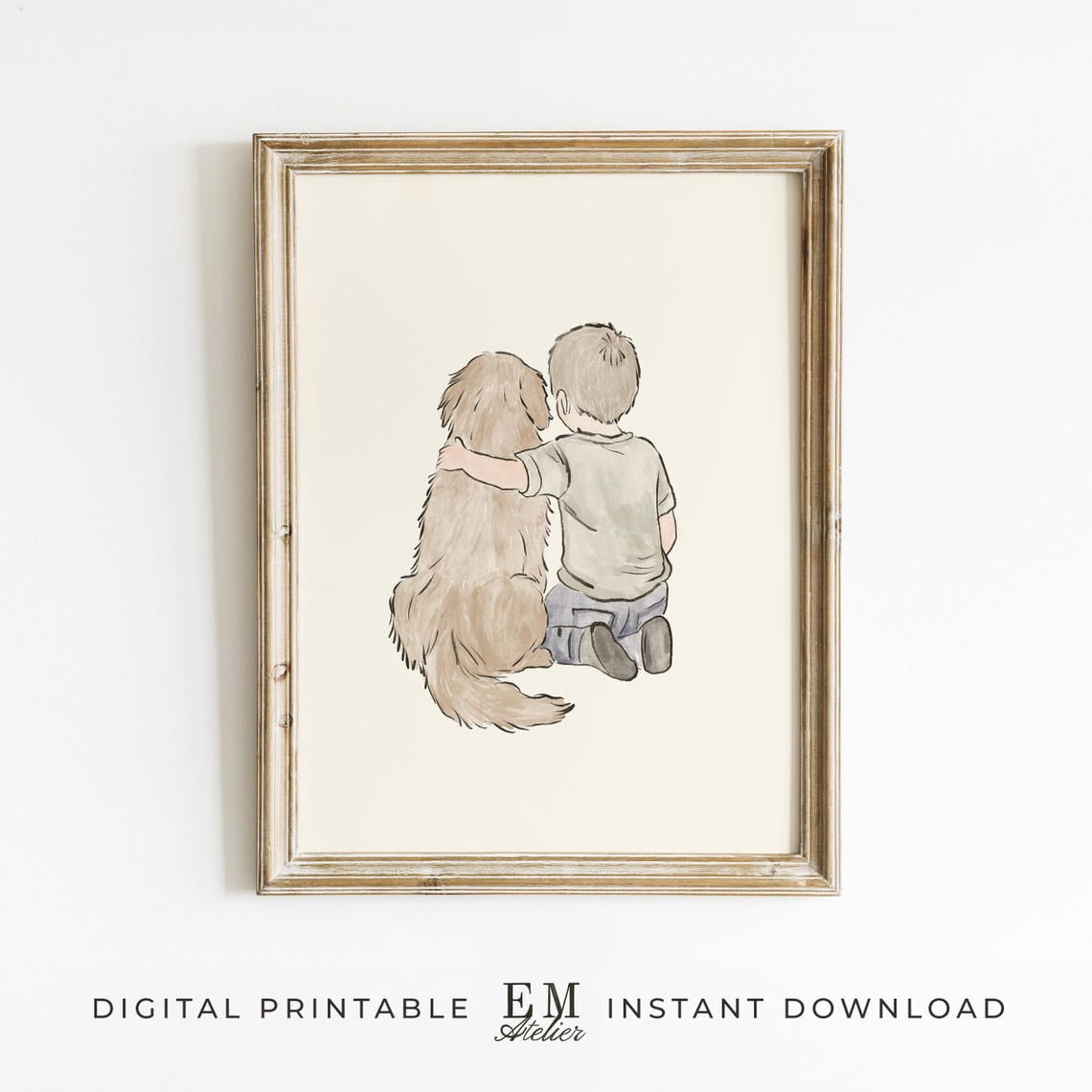 Boy Golden Retriever Nursery Print, Best Friends Poster, Unframed Paper ...